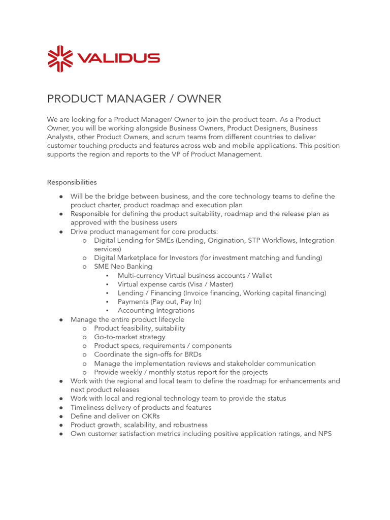 JD - Product Manager - Owner | PDF