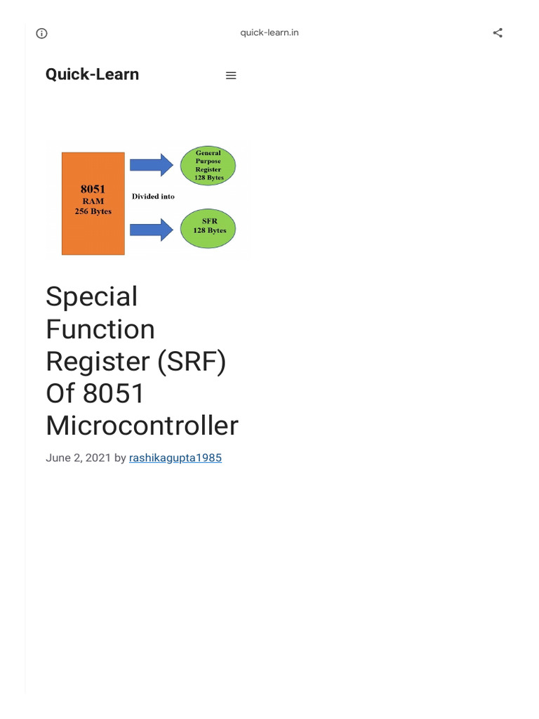 Special Function Register (SRF) of 8051 Microcontroller | PDF