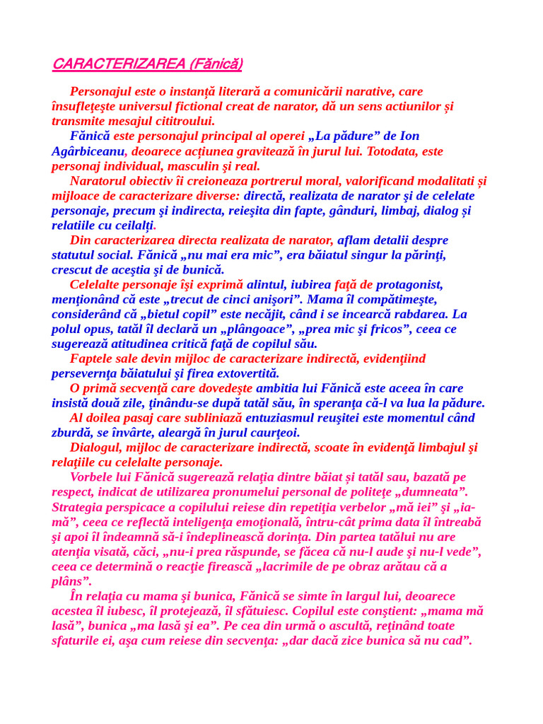 Caracterizare Fanică | PDF