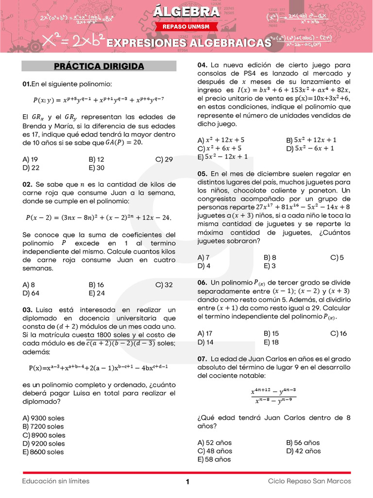Semana 01 - Álgebra | PDF