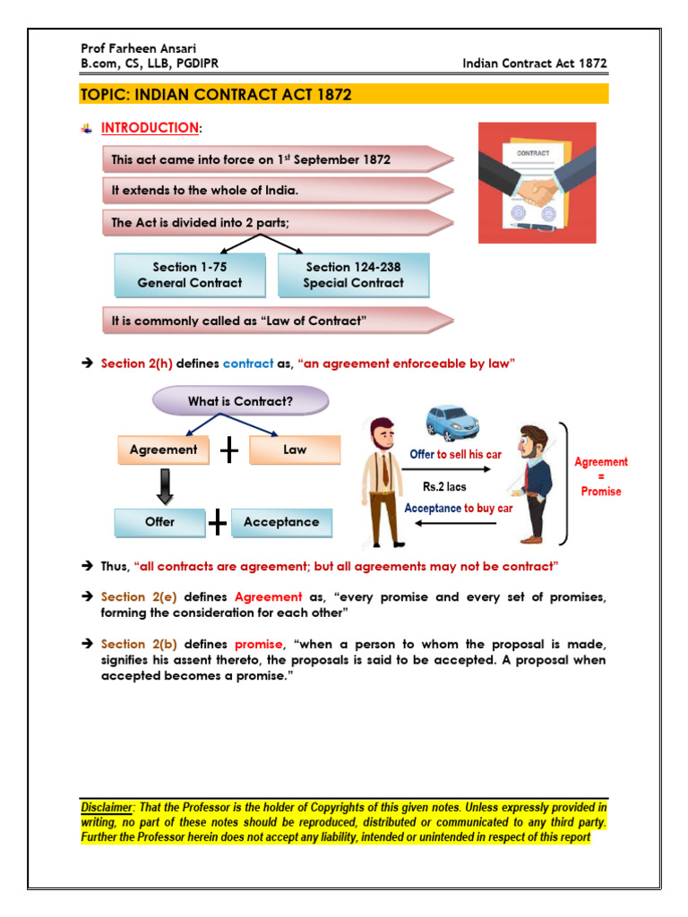 Overview of Indian Contract Act 1872 | PDF | Offer And Acceptance ...