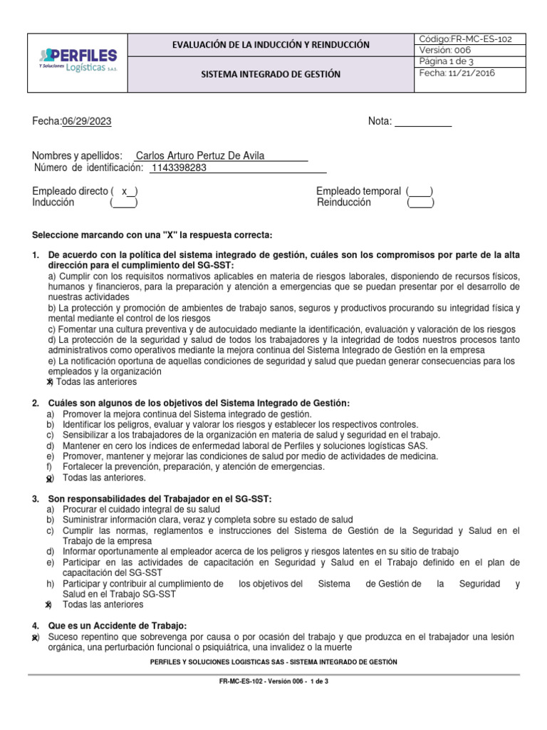 Formato de Inducción y Reinducción | PDF