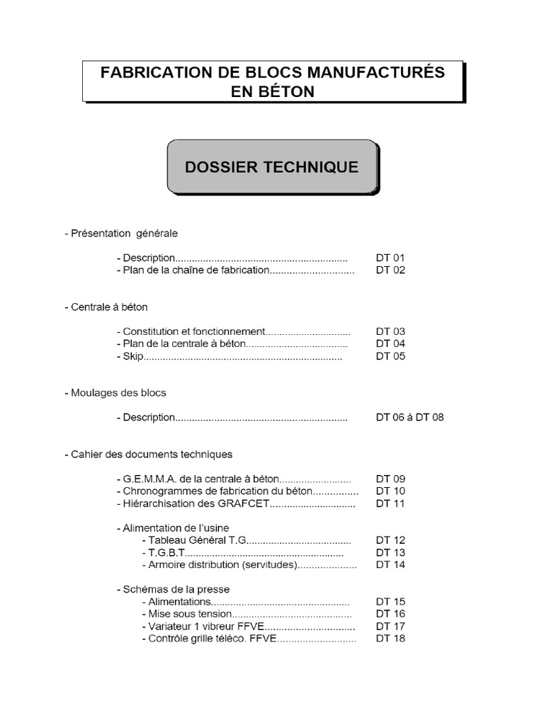 Fabrication de Blocs Manufacturés en Béton Dossier Technique - PDF Téléchargement Gratuit | PDF