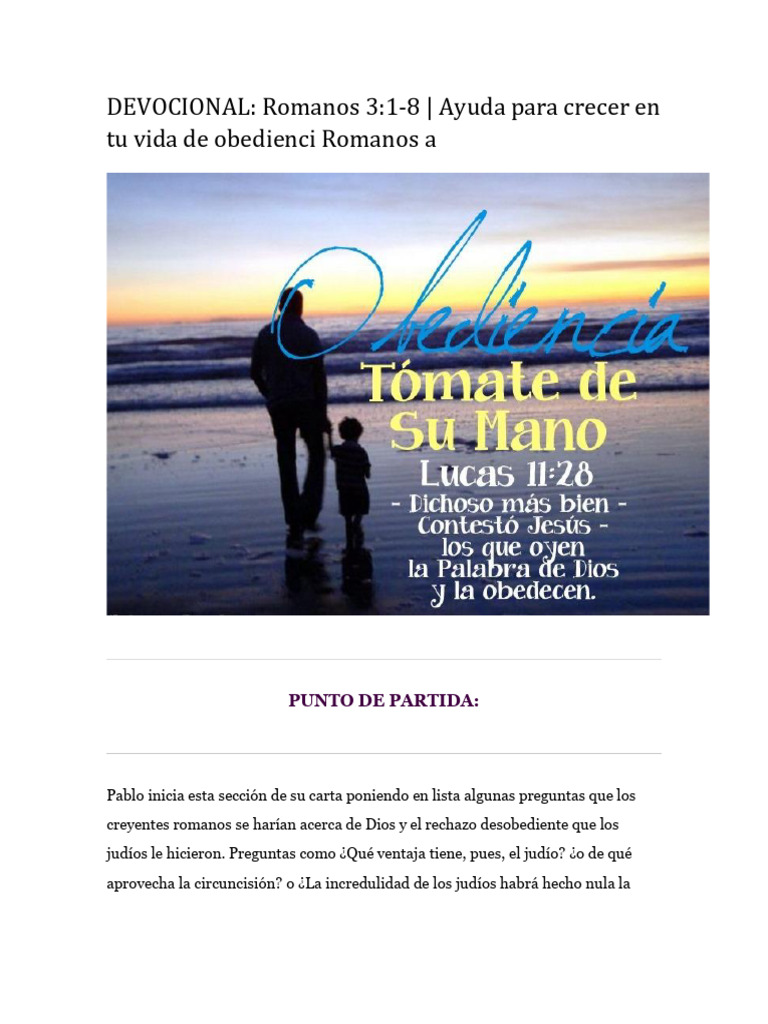 Romanos 3 1-8 Ayuda para Crecer en Tu Vida de Obedienci Romanos | PDF