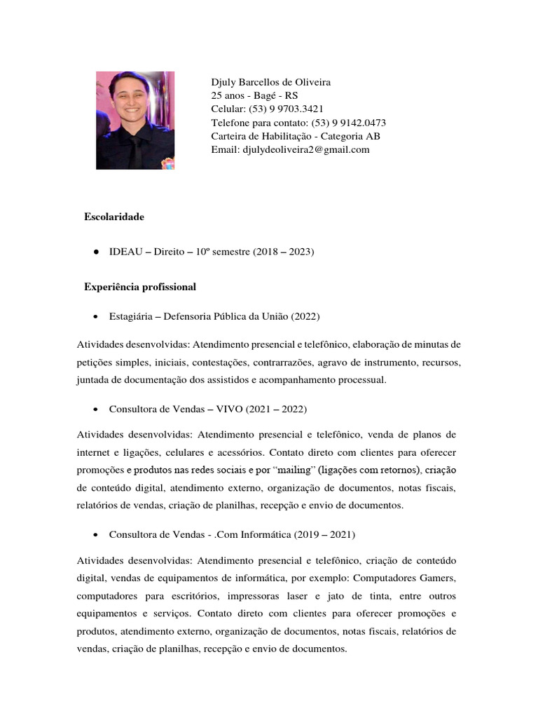 Currículo 2022 - Djuly | PDF | Carreira e Crescimento | Negócios
