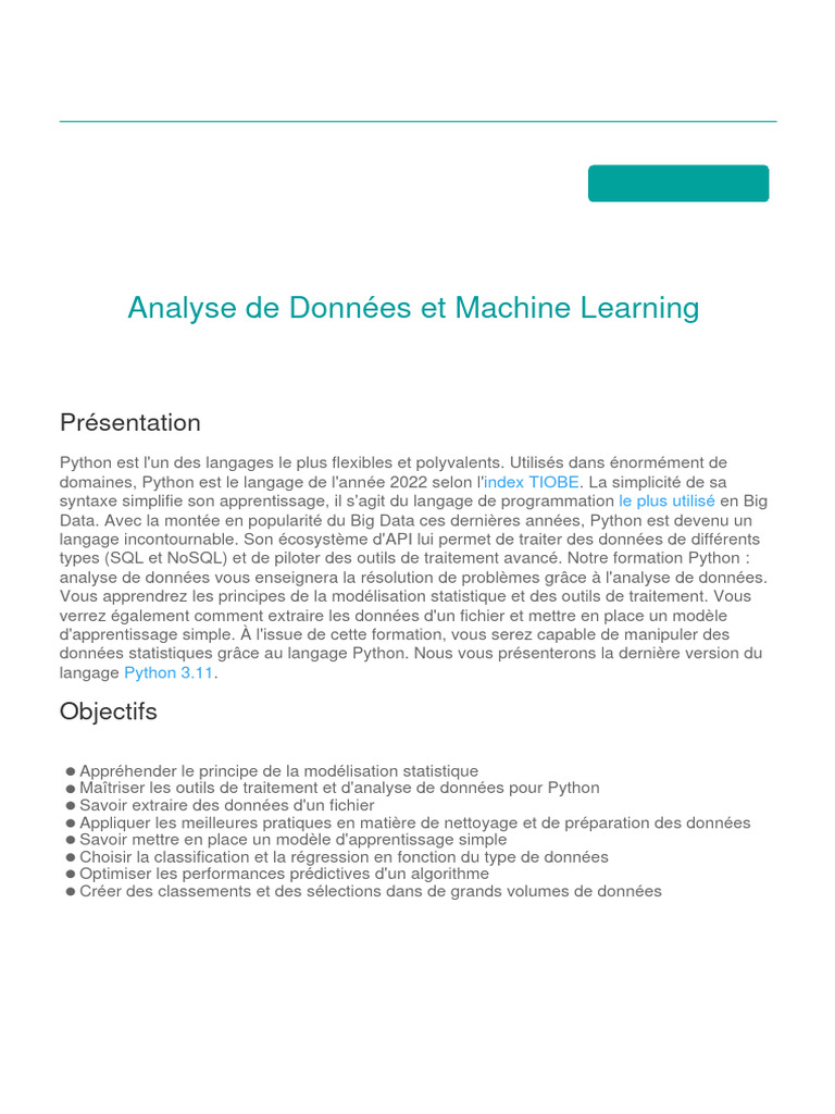 Fiche-descriptive-python-analyse-de-donnees & Machine Learning | PDF