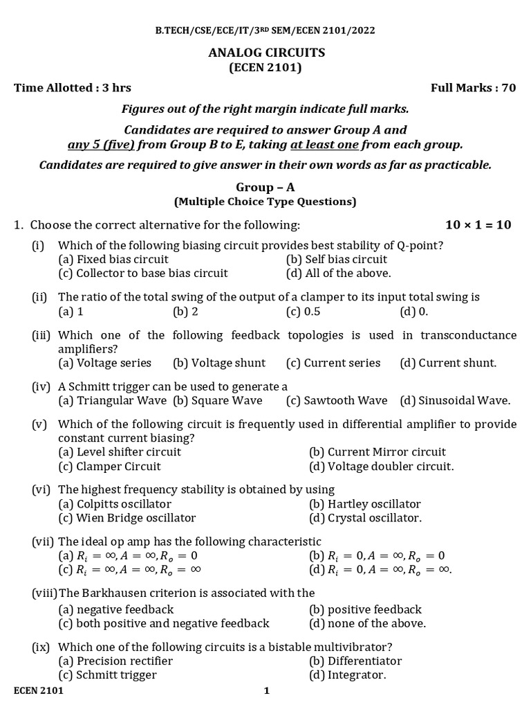 Analog Circuits Ecen 2101 2022 | PDF | Science & Mathematics