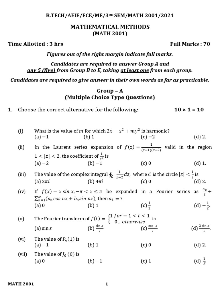 Mathematical Methods (Math 2001) - 2021 | PDF