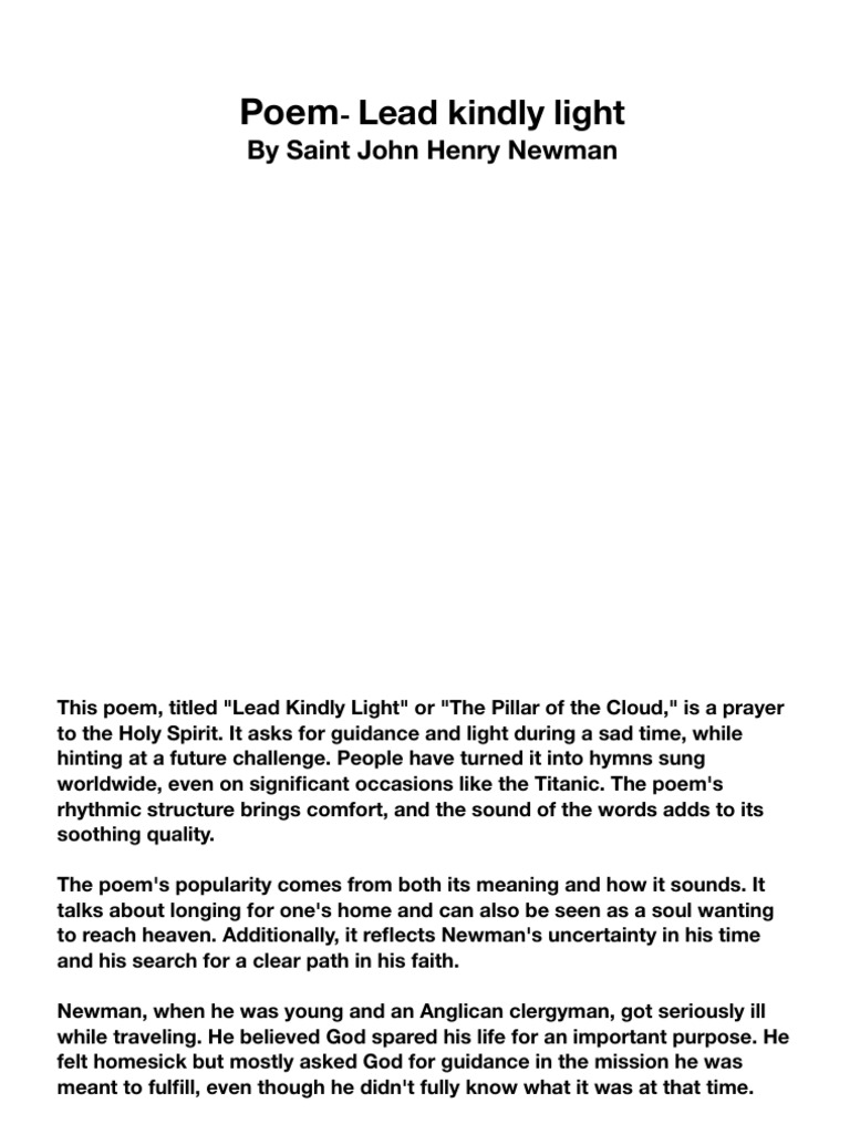 POEM - Lead Kindly Light - 24049156 | PDF