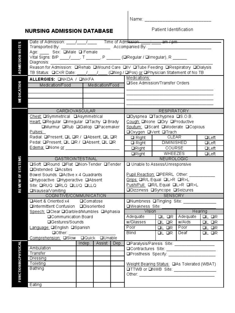 Nursing Admission Assessment