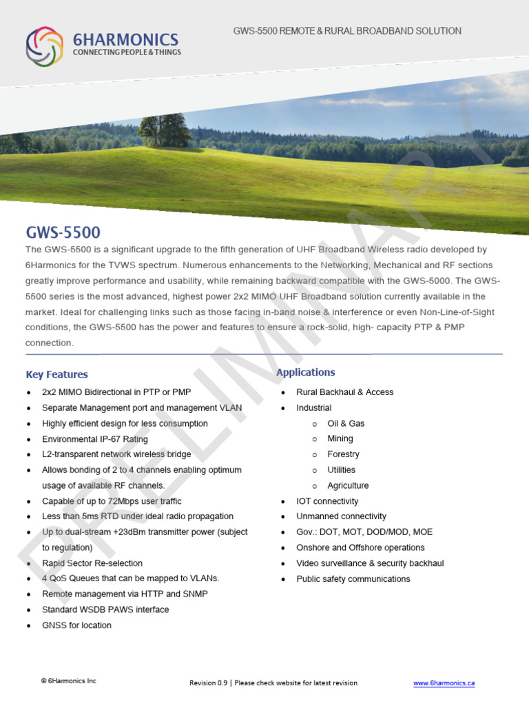 GWS 5500 Series Datasheet Rev 0p9 1 | PDF | Radio | Computer Network