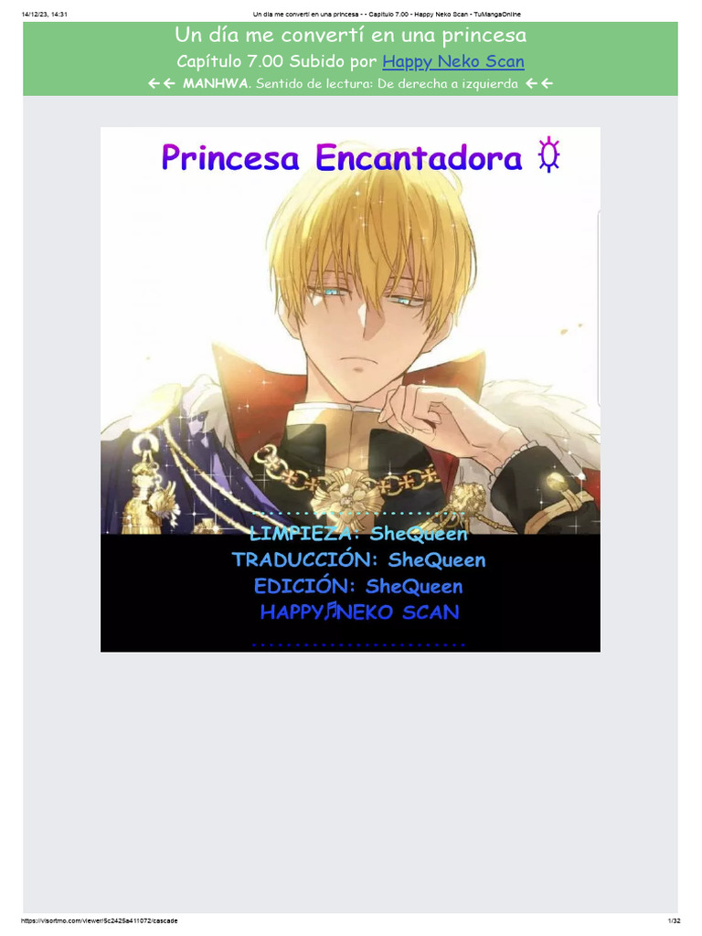 Un Día Me Convertí en Una Princesa - Capítulo 7.00 - Happy Neko Scan - TuMangaOnline | PDF
