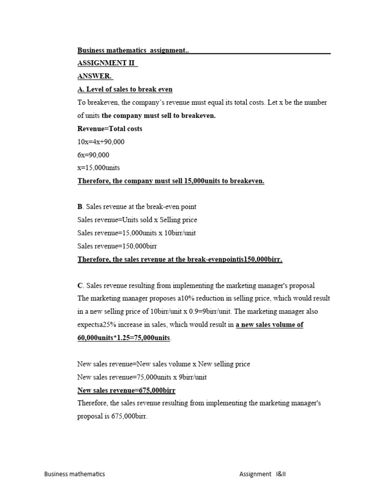 Business Mathematics Assignment 2 | PDF