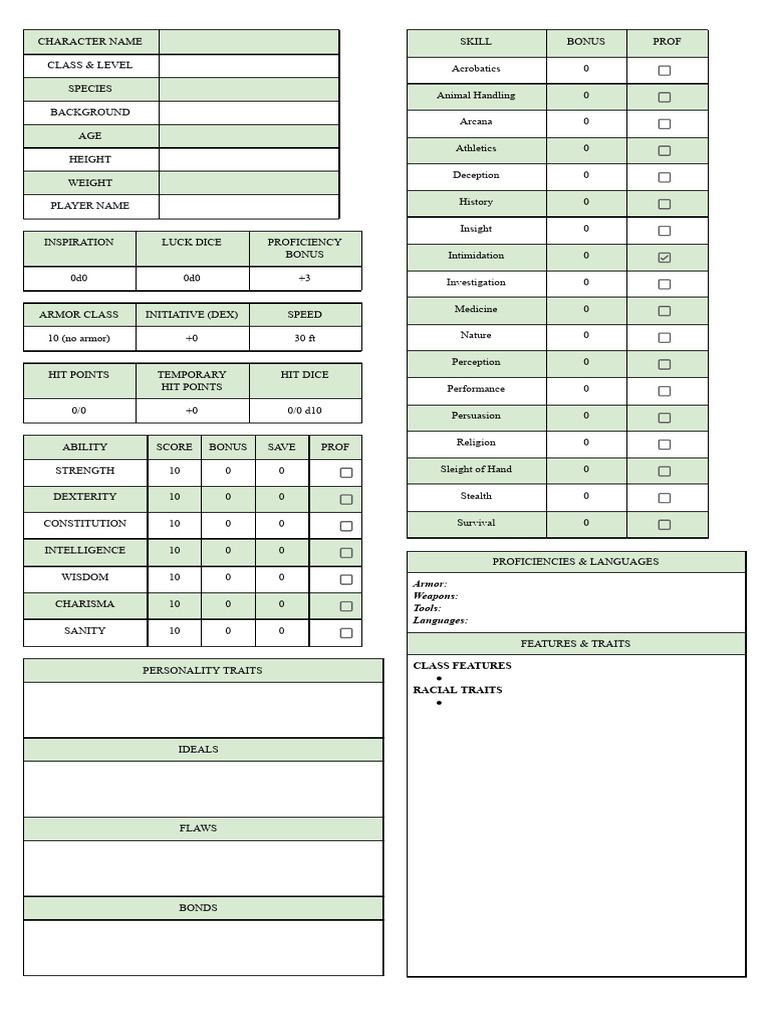 CHARACTER SHEET | PDF