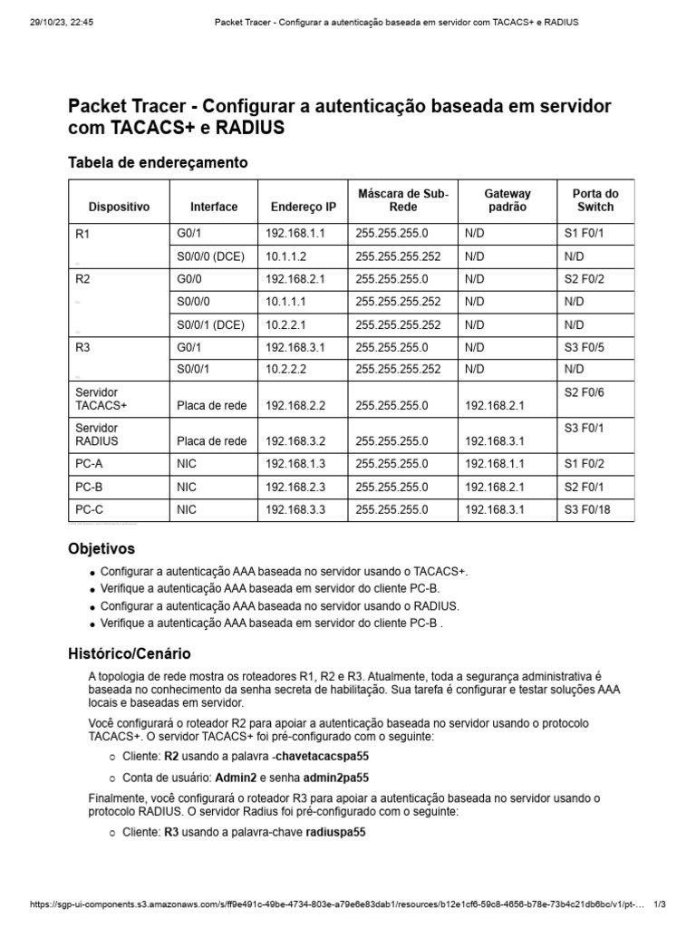 Packet Tracer - Configurar A Autenticação Baseada em Servidor Com ...
