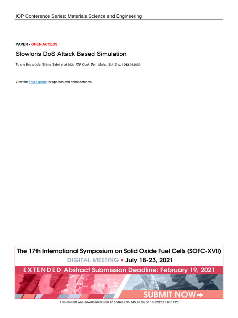 Slowloris DoS Attack Simulation Study | PDF | Technology & Engineering