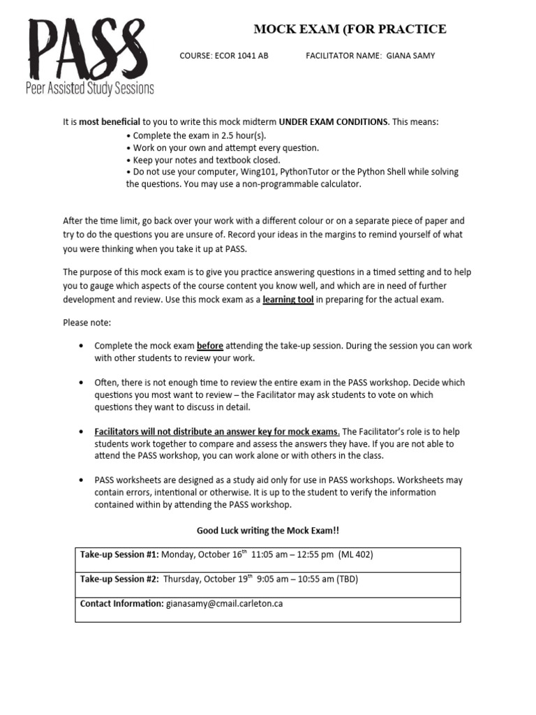 ECOR 1041 AB - Mock Final | PDF | Software Engineering | Computer Science