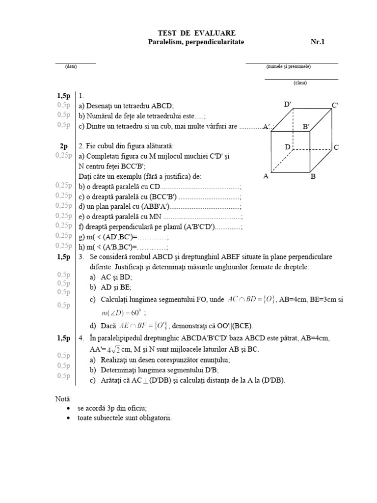 Test VIII-paralelism, Perpend. | PDF