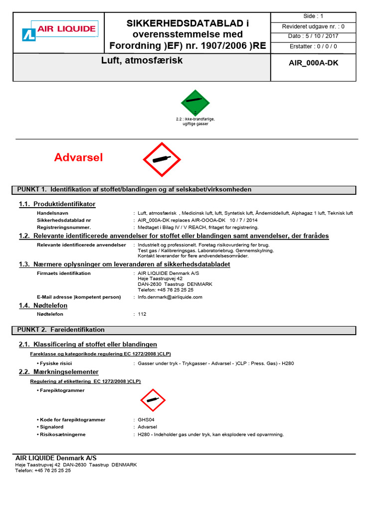 (DK) MSDS Air - Compressed UN 1002 | PDF | Science & Mathematics