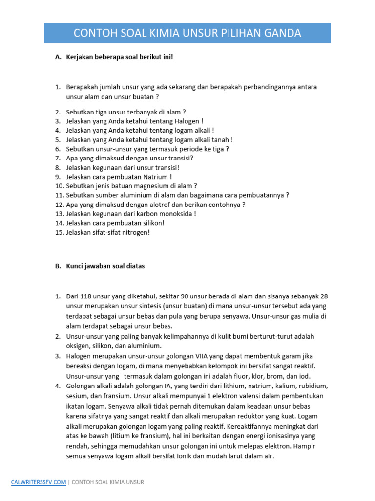 Unsur Kimia Essay | PDF