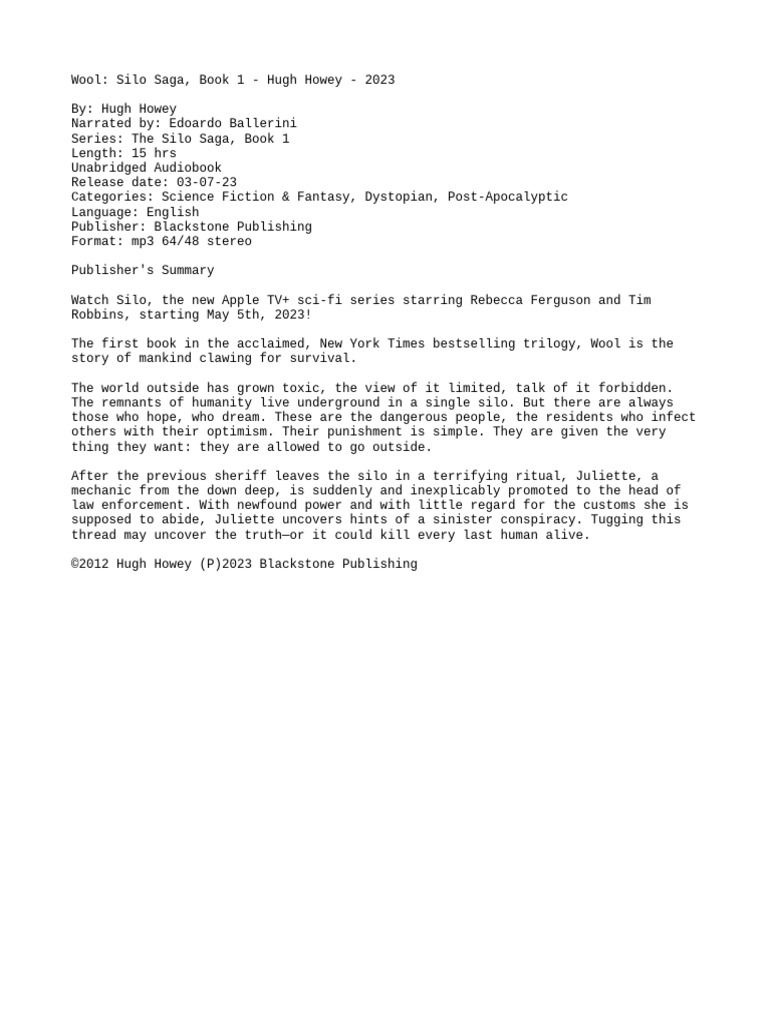 Wool Silo Saga, Book 1 - Hugh Howey - 2023 | PDF