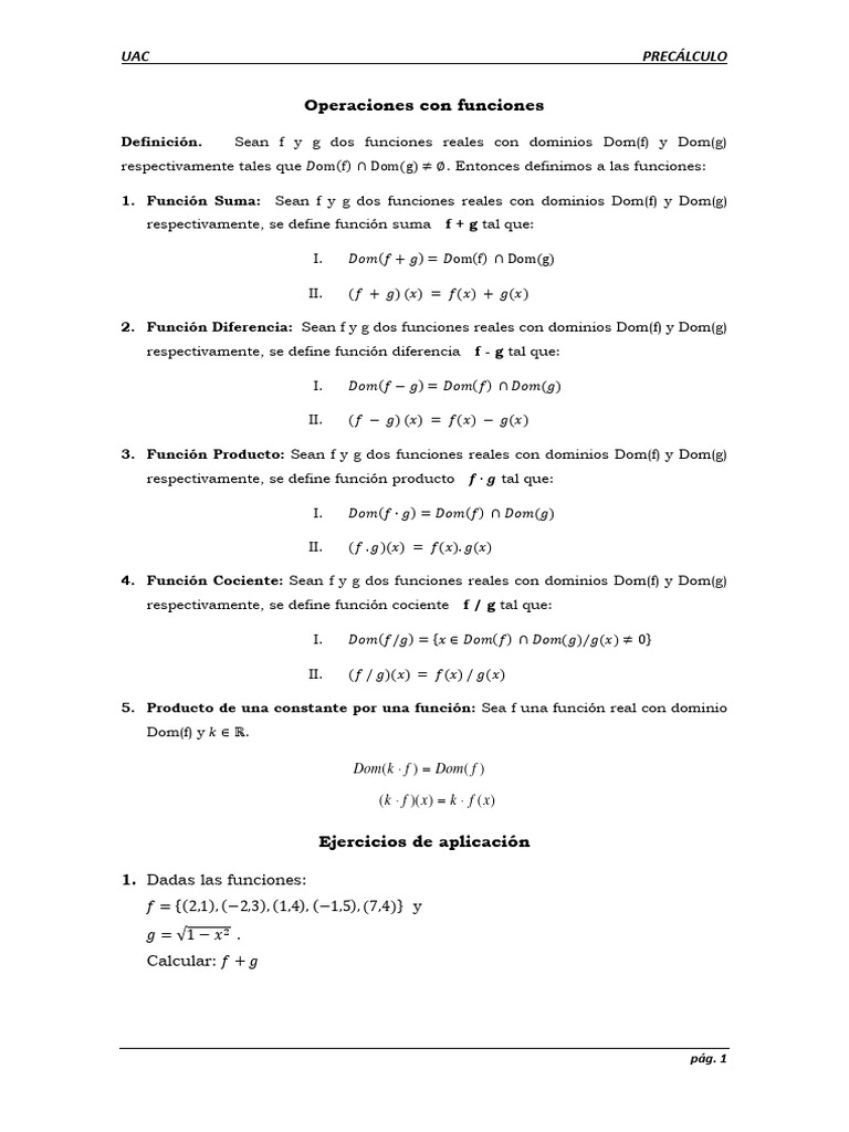 Operaciones Con Funciones y Composición de Funciones | PDF