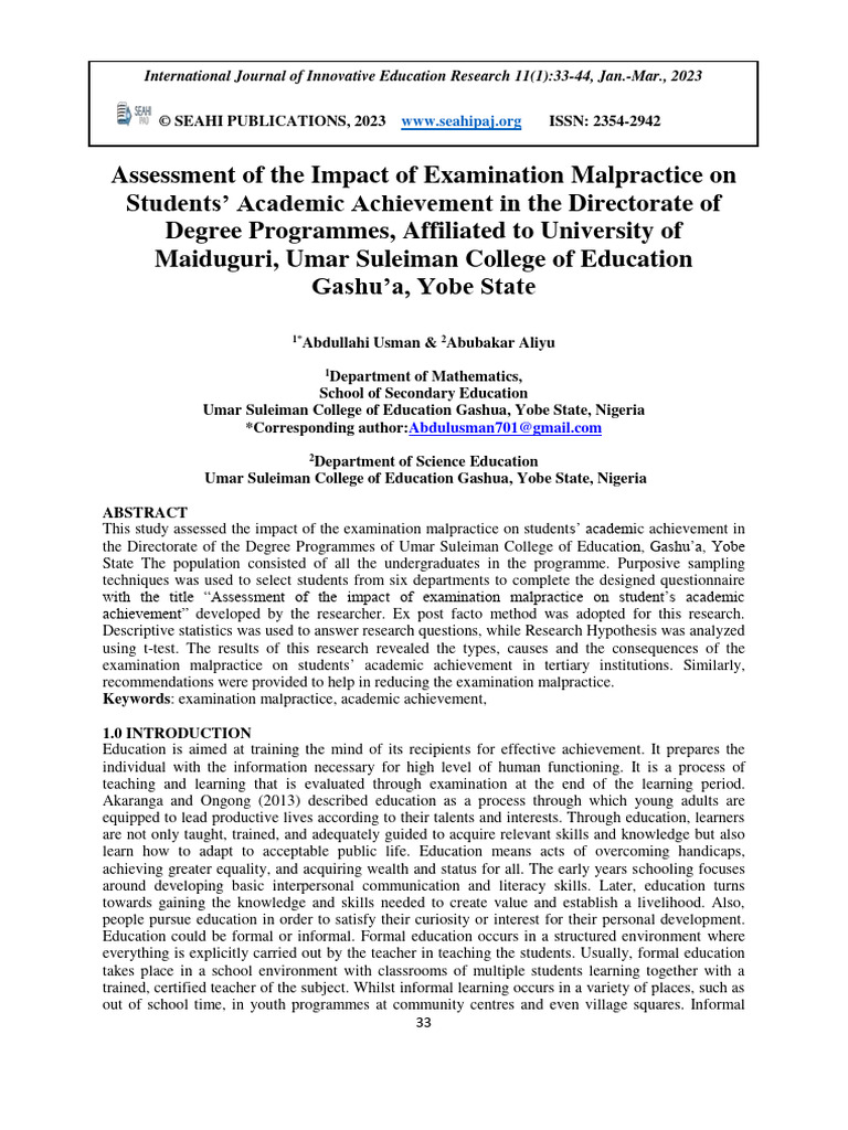 Impact of Exam Malpractice on Students | PDF | Career & Growth
