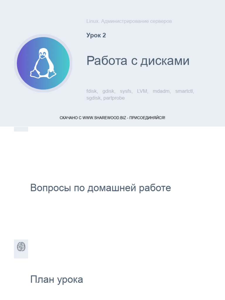 Презентация 2. Linux 2. Работа с дисками | PDF