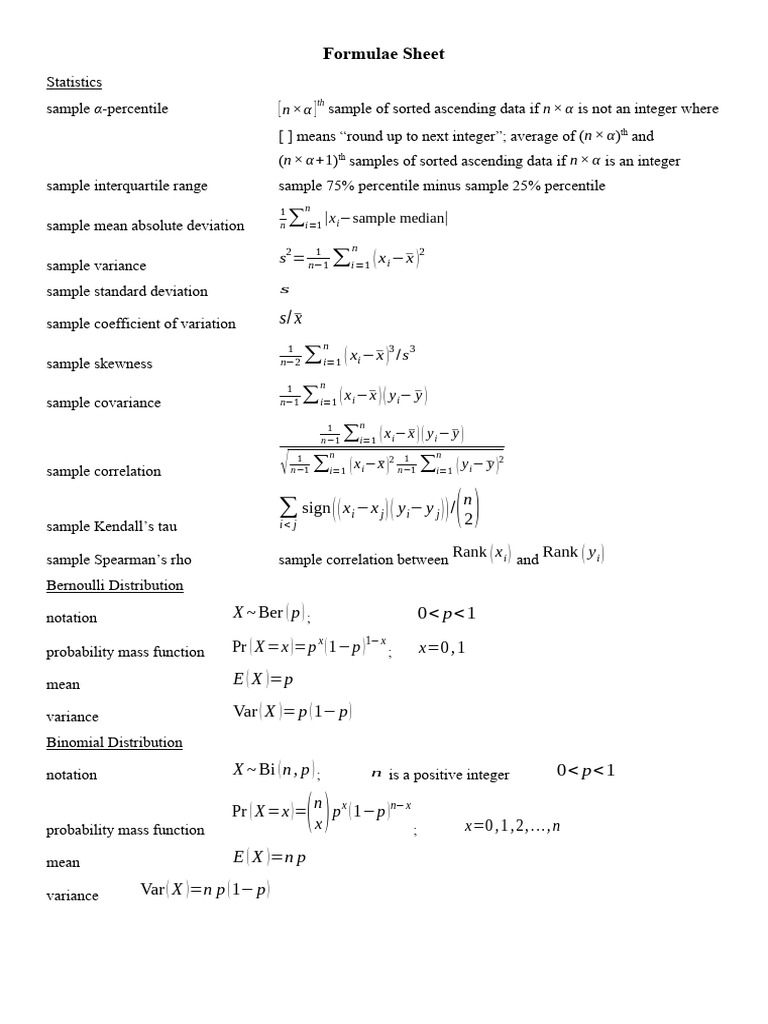 Formulae Sheet | PDF