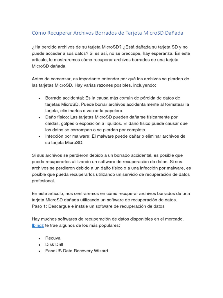 Cómo Recuperar Archivos Borrados de Tarjeta MicroSD Dañada | PDF