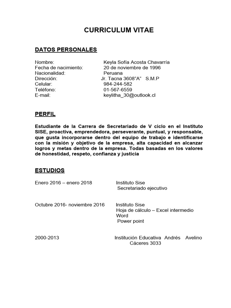 Curriculum Vitae de Keyla Acosta | PDF