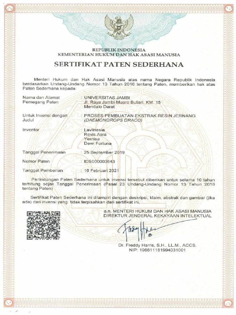 Dokumen Paten Ekstrak Jernang - Compressed-Compressed | PDF