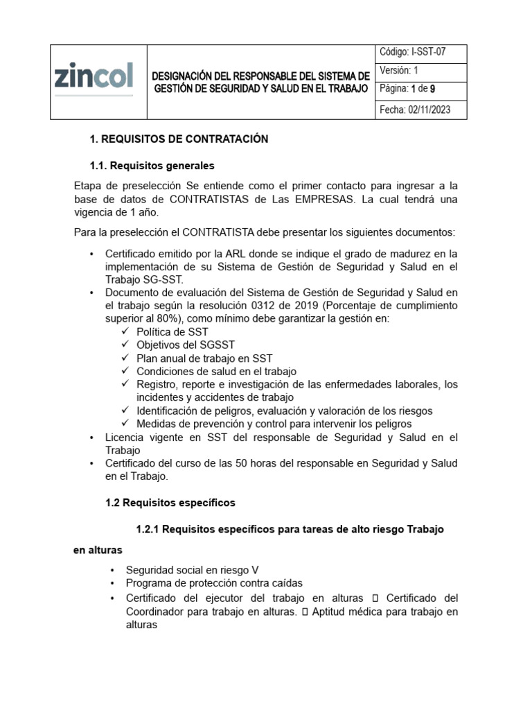 I-Sst-07 Lista de Requisitos para Contratistas | PDF | Valores | Higiene