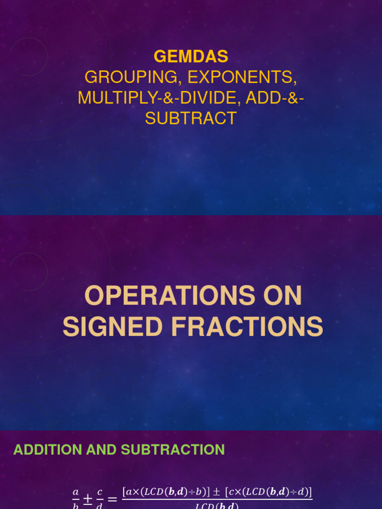 Operations On Fractions GEMDAS | PDF | Multiplication | Bracket