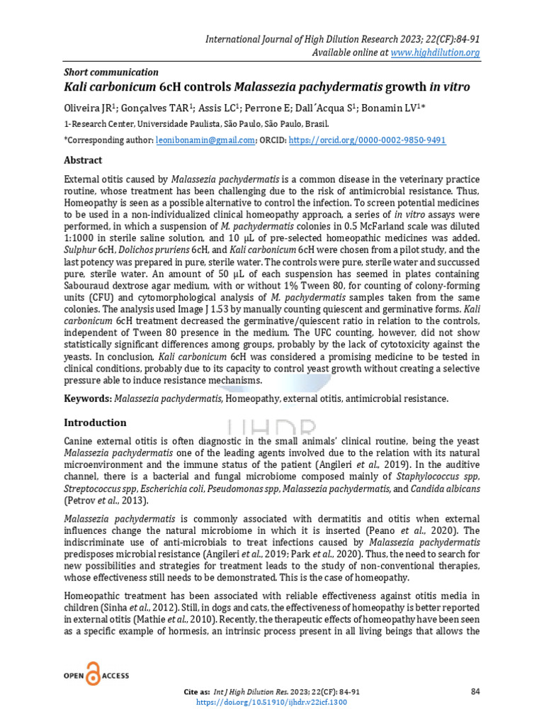 Kali Carbonicum 6cH Controls Malassezia Pachyderma | Download Free PDF ...