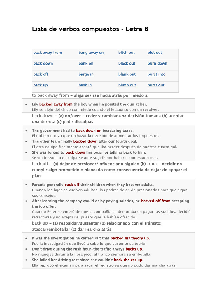 Lista de Verbos Compuestos - Letra B | PDF