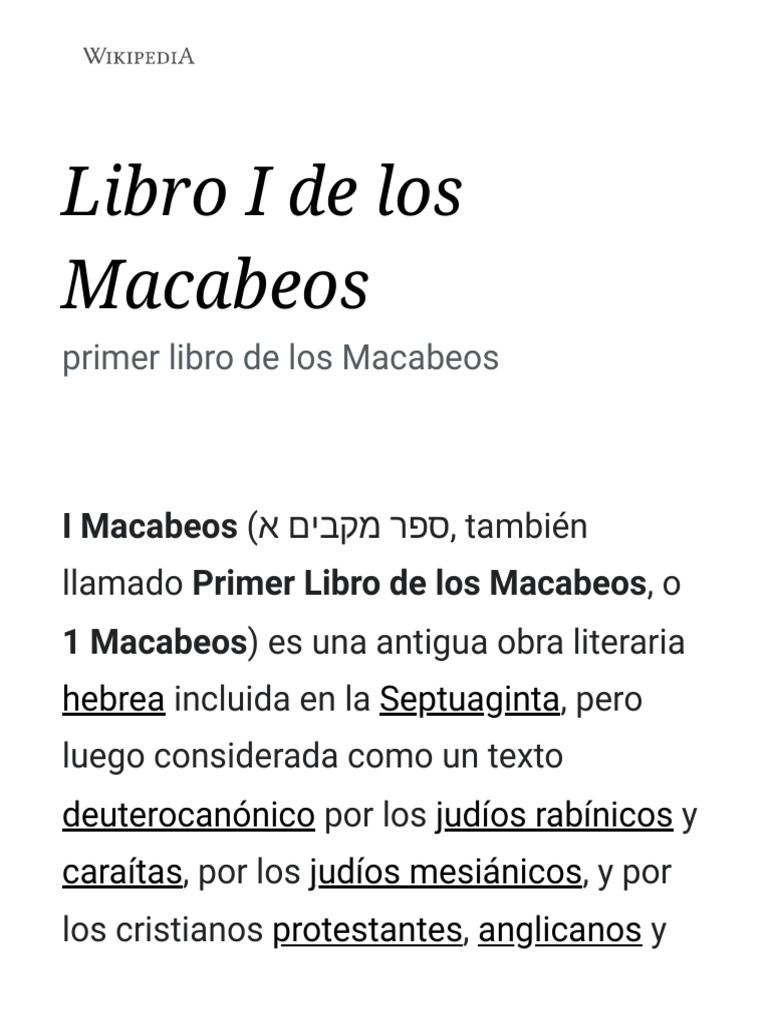Libro I de Los Macabeos - Wikipedia, La Enciclopedia Libre | PDF