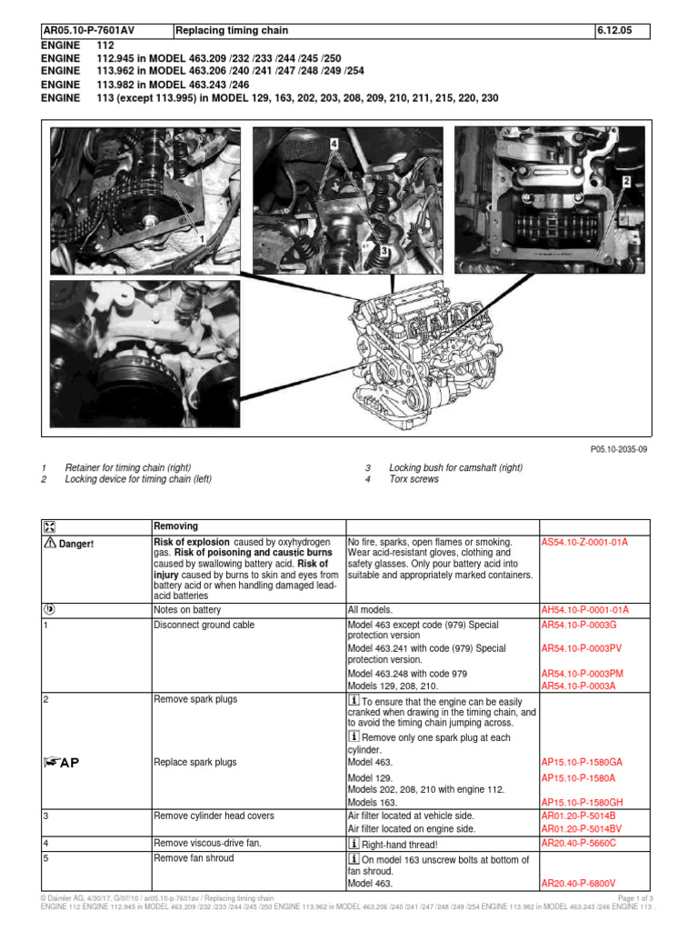 M112 A M113 TimingChainReplacement | PDF | Internal Combustion Engine | Equipment