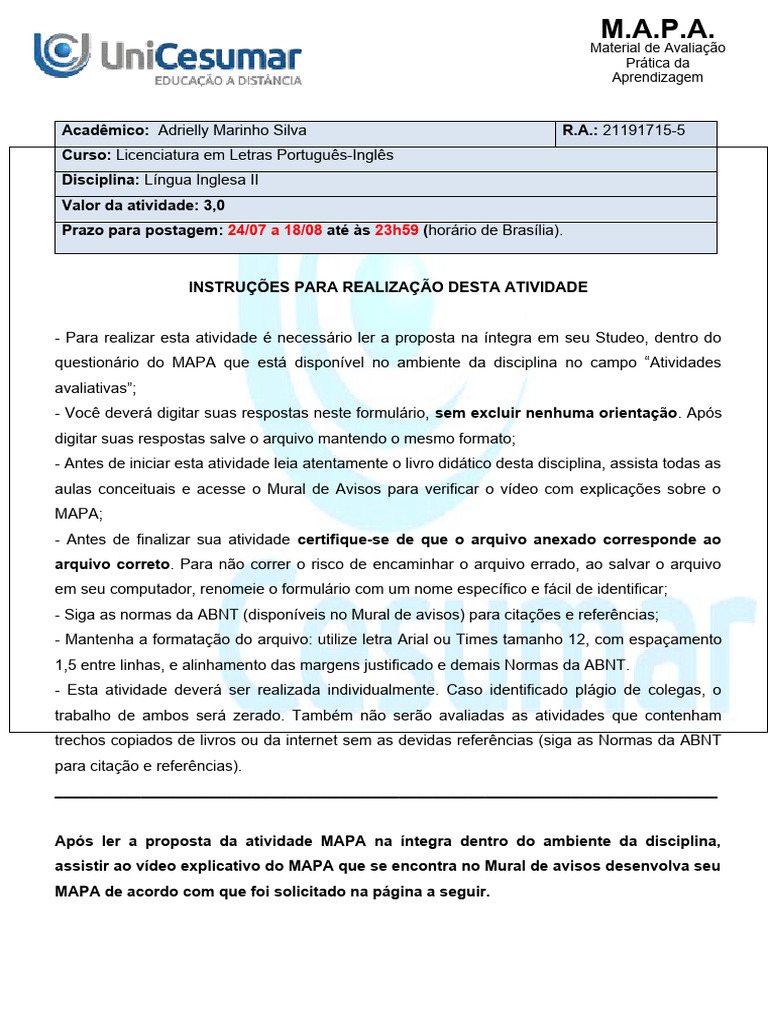 Mapa Inglês | PDF