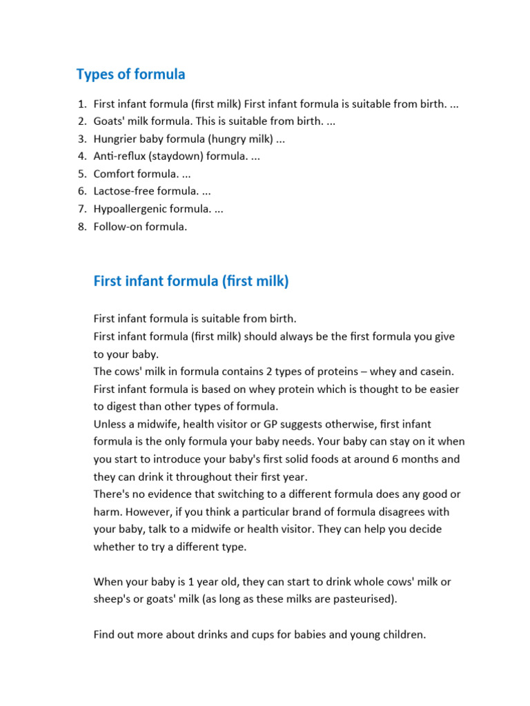 Types of Formula | PDF | Infant Formula | Milk