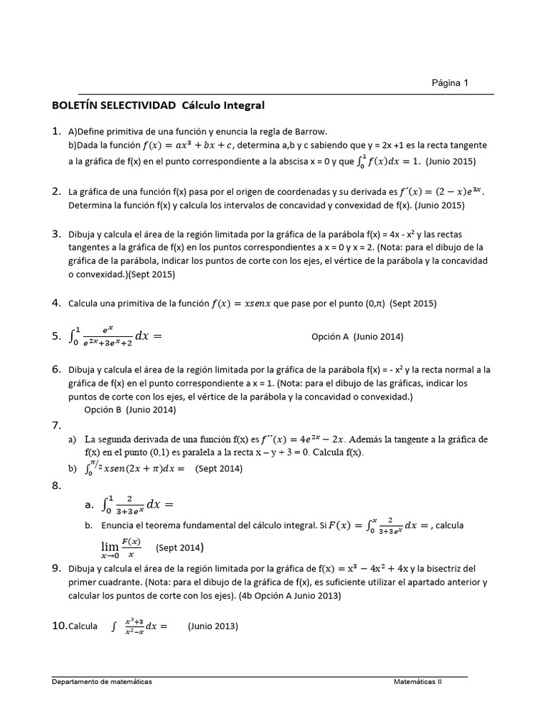 Cálculo Integral Ejercicios | PDF