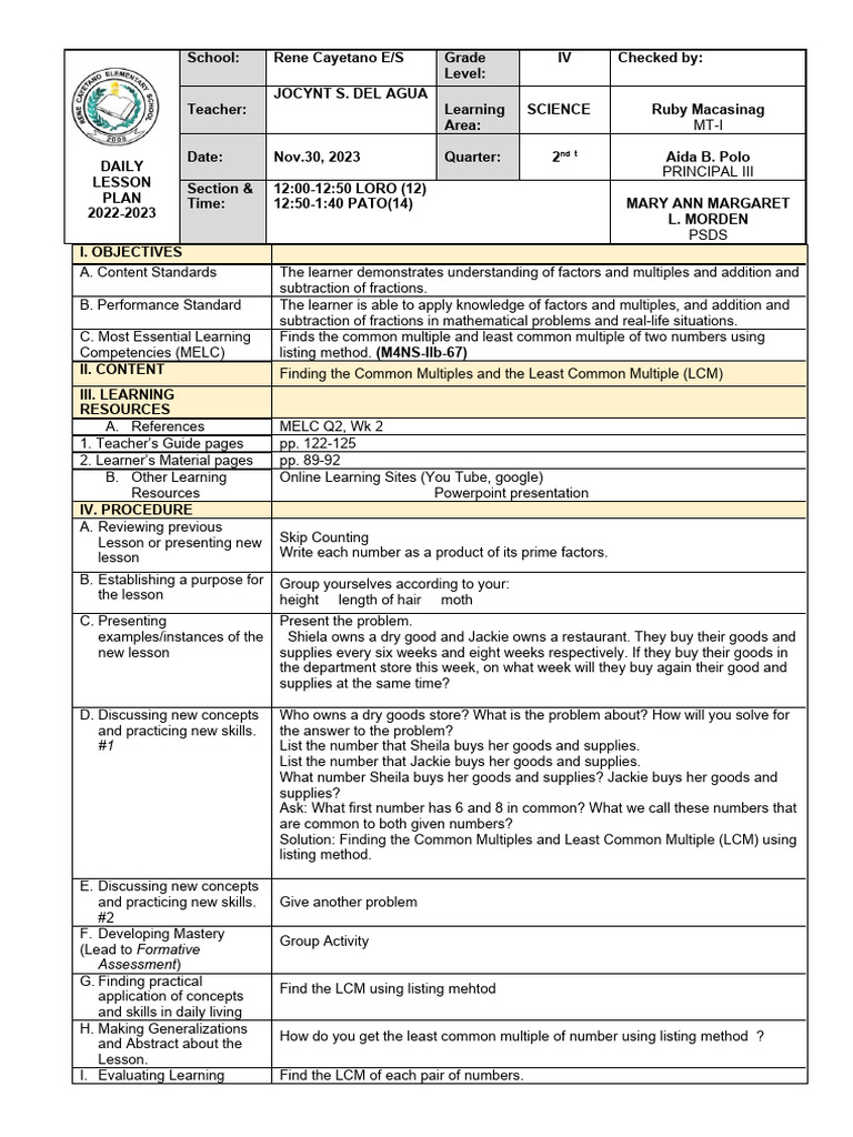 Grade IV Science Lesson Plan: LCM | PDF | Learning | Cognitive Psychology