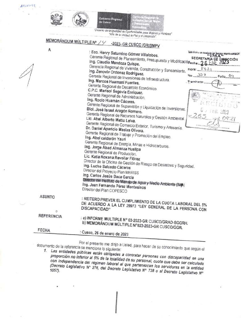 2023 Memorandum Multiple #014 5% Personal Discapacitados | PDF