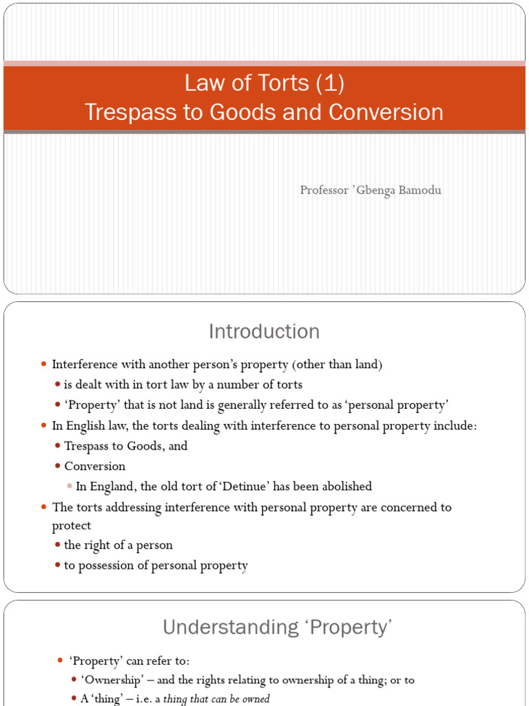 Trespass to Goods & Conversion Law | PDF | Law