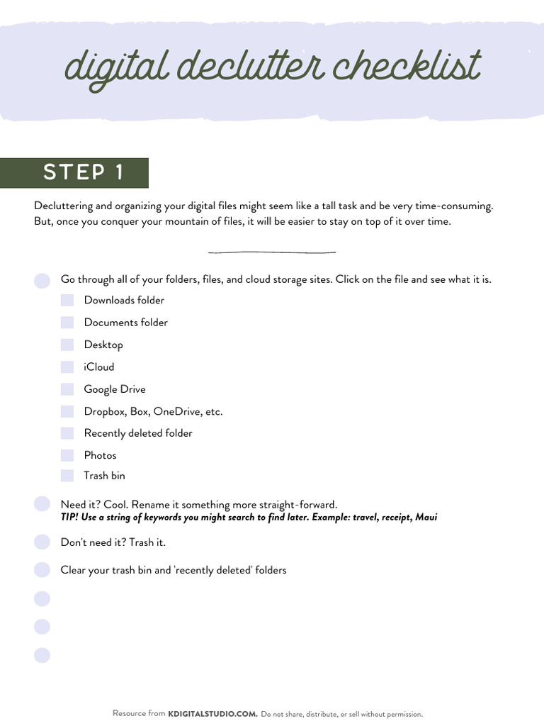 Free Digital Declutter Checklist | PDF | Art