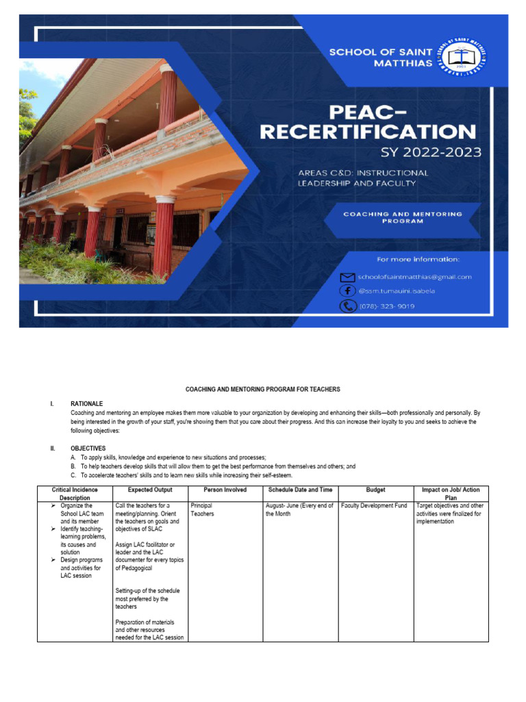 Coaching and Mentoring Program | PDF | Teachers | Mentorship