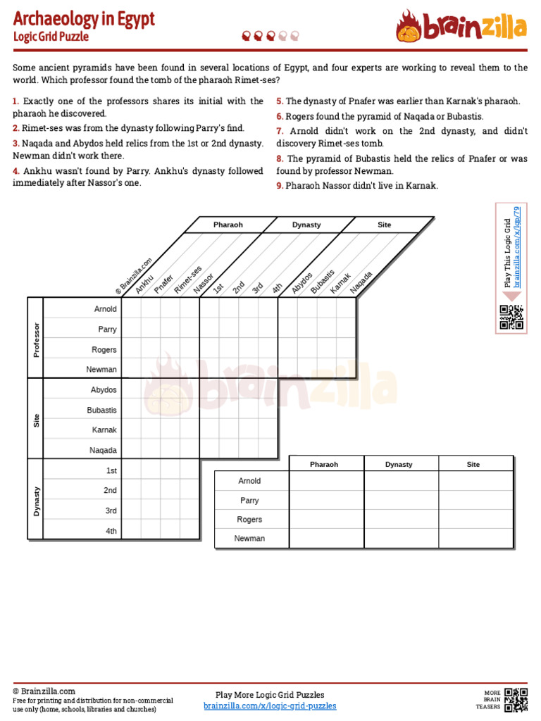 Archaeology Logic Grid Challenge | PDF