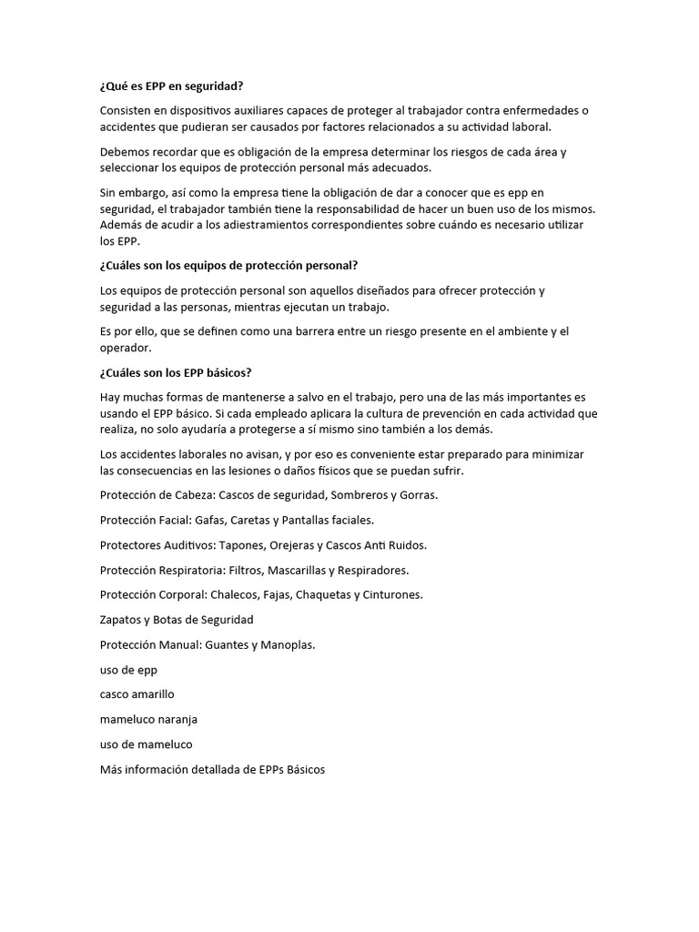 Qué Es EPP en Seguridad | PDF | Guante | Valores