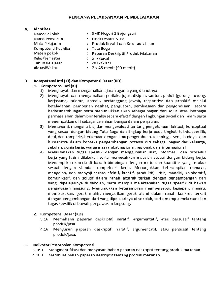 Paparan Deskriptif Produk Makanan | PDF