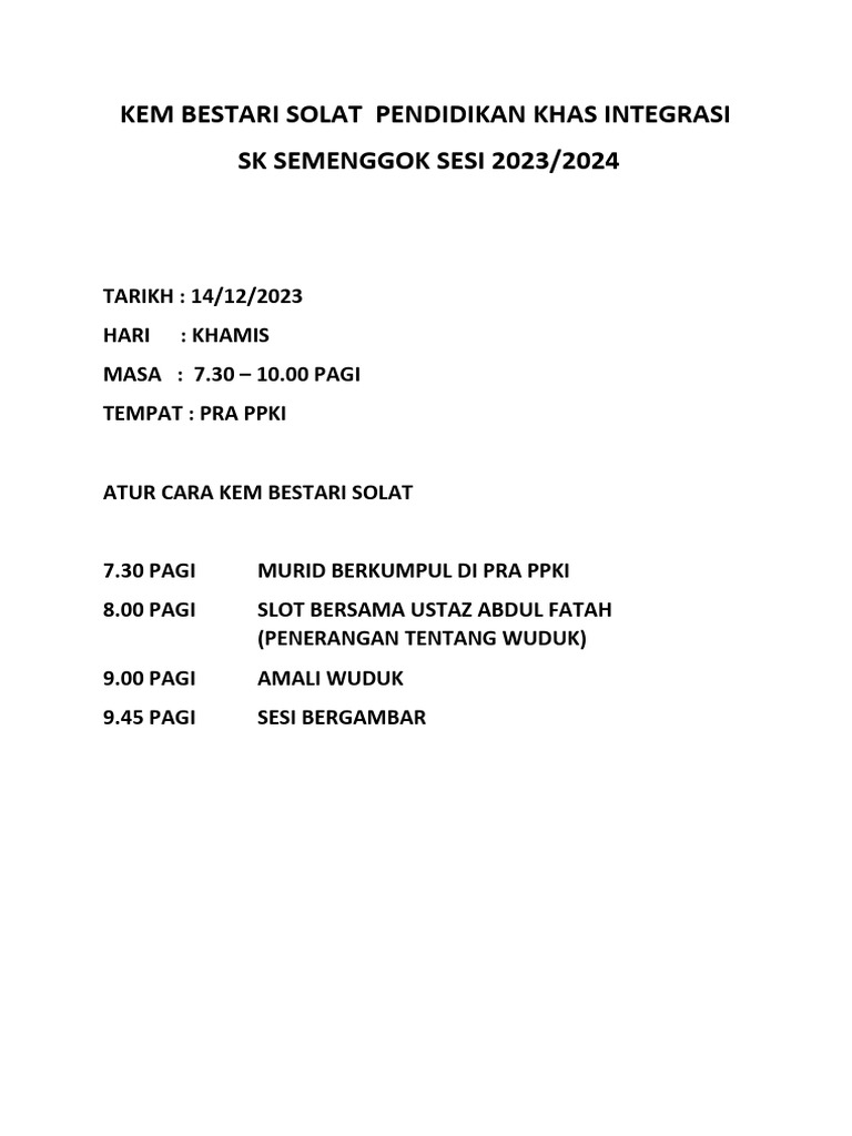 Kem Bestari Solat Pendidikan Khas Integrasi | PDF | Olahraga & Rekreasi